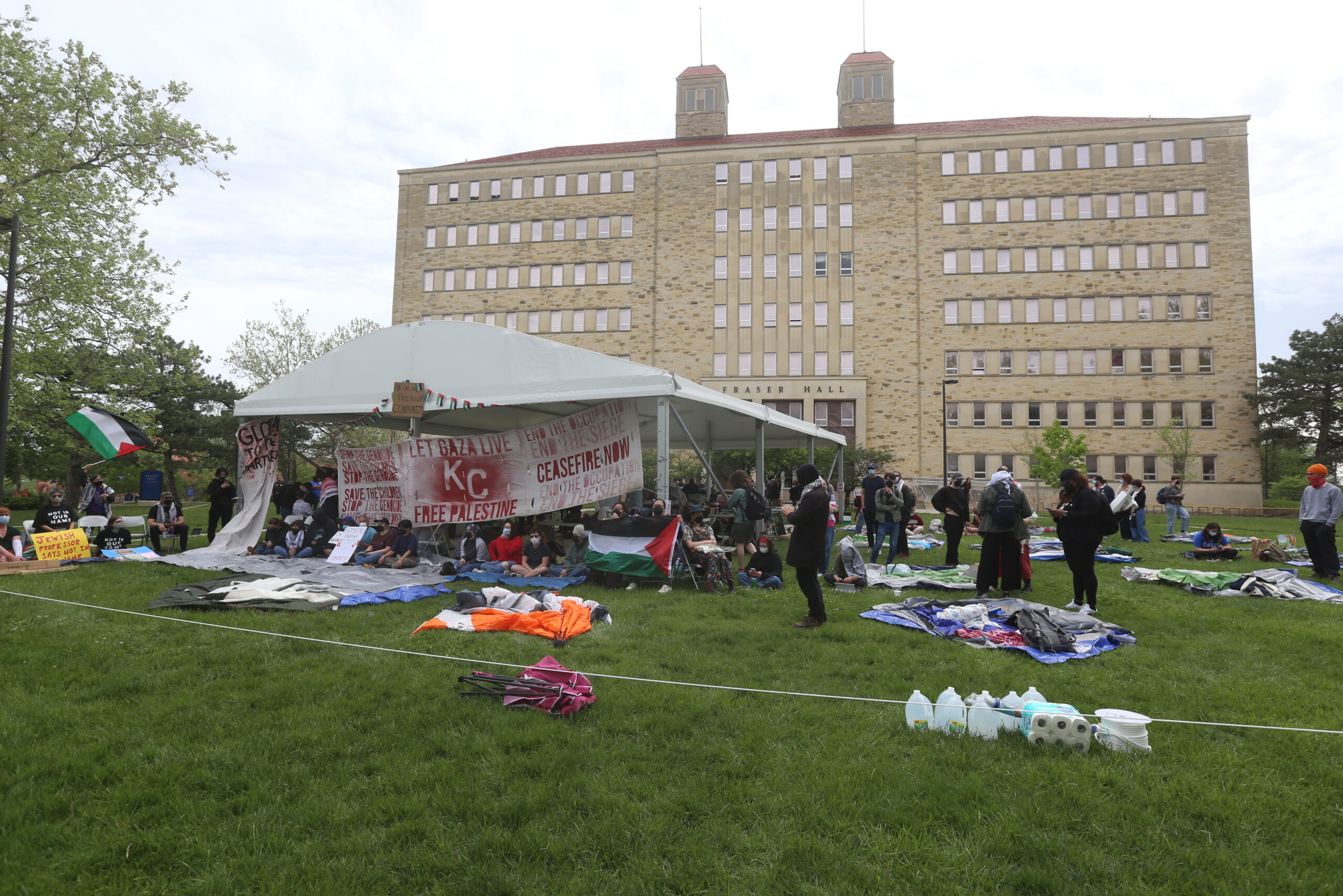 Palestine solidarity group occupies lawn of Fraser Hall at KU; group ...